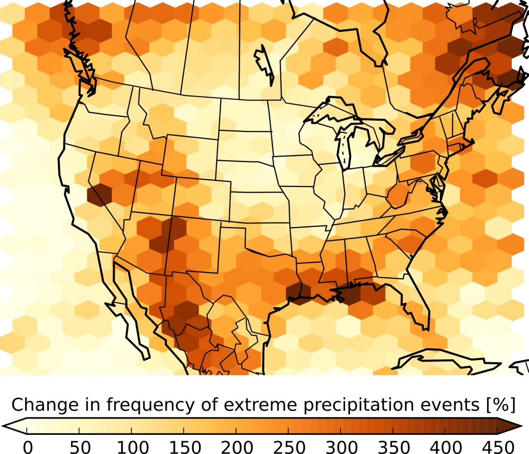 Map: Expected change in frequency of extreme precipitation events ...