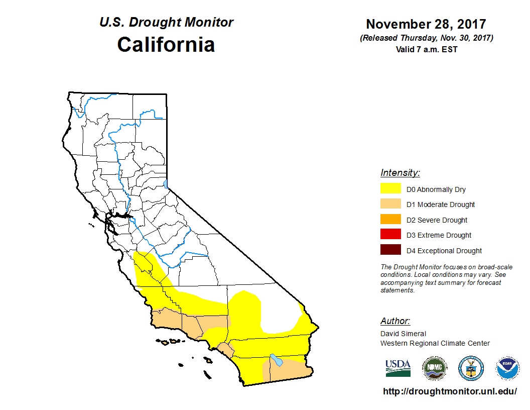 Map: California Drought Monitor, November 30, 2017 | Climate Signals