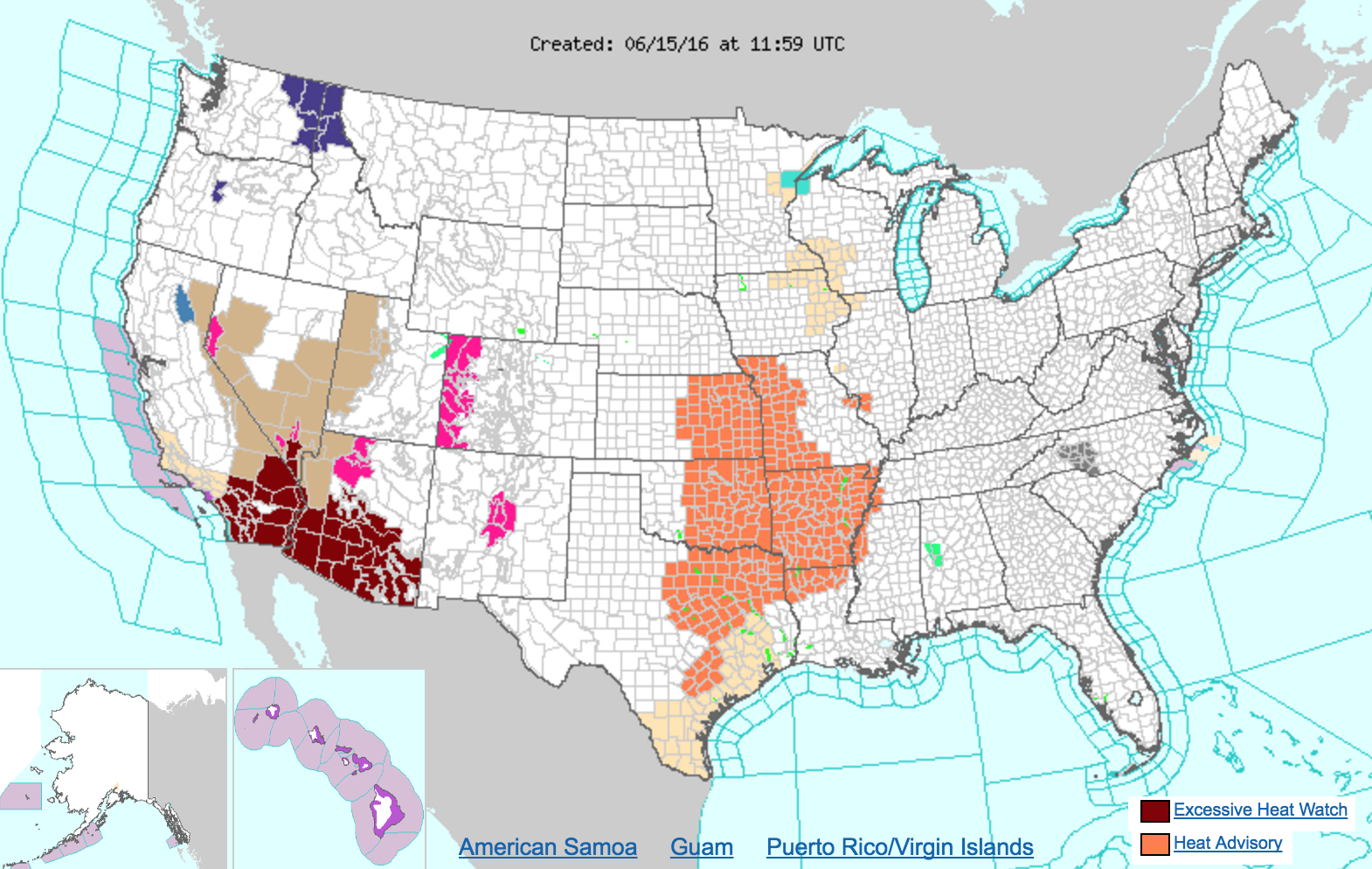 Map: June 15, 2016 Heat Advisories | Climate Signals Map: June 15, 2016 Heat Advisories | Climate Signals