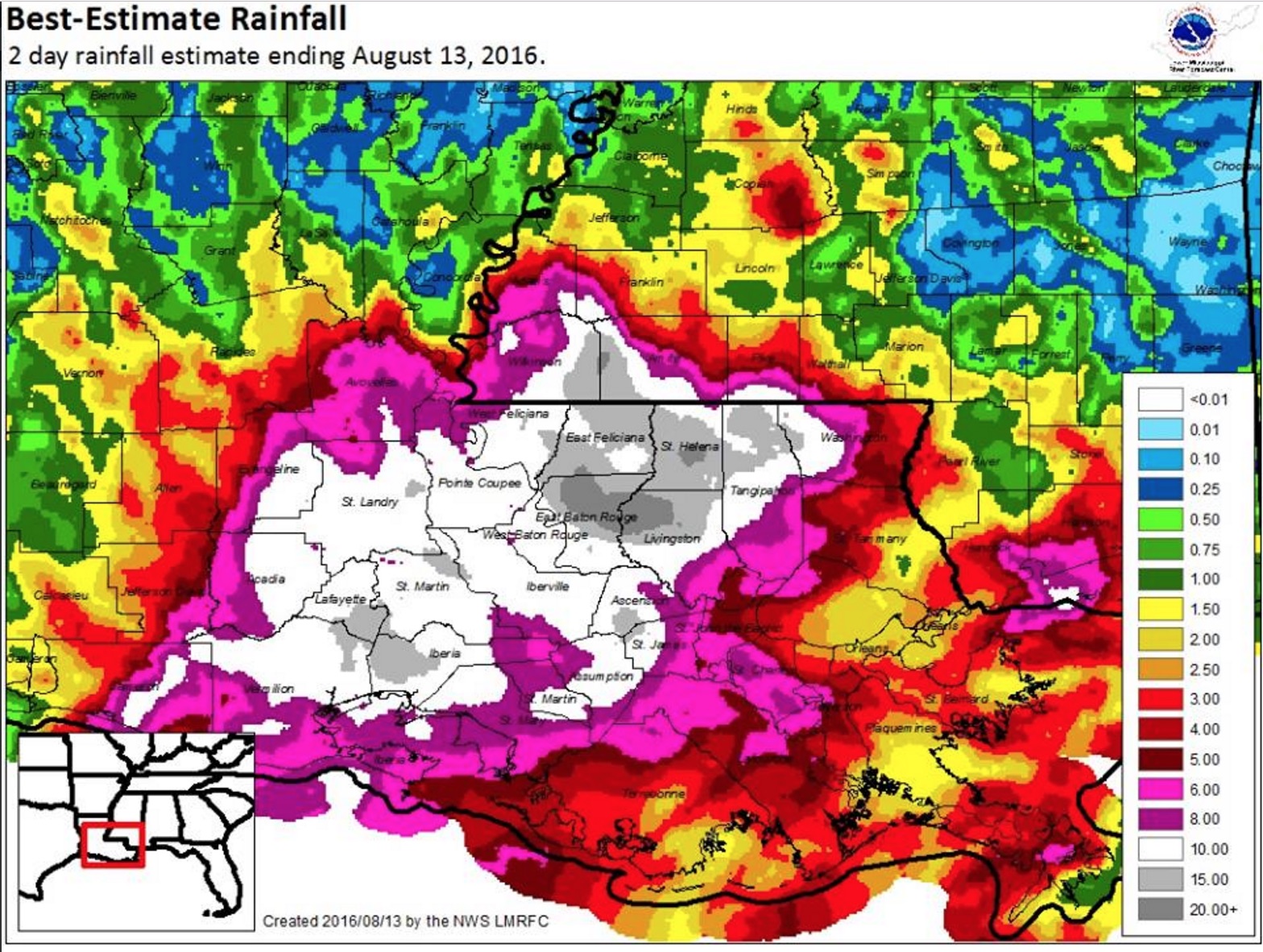 Map: Best Estimate Rainfall from August 12 to 13, 2016 | Climate Signals