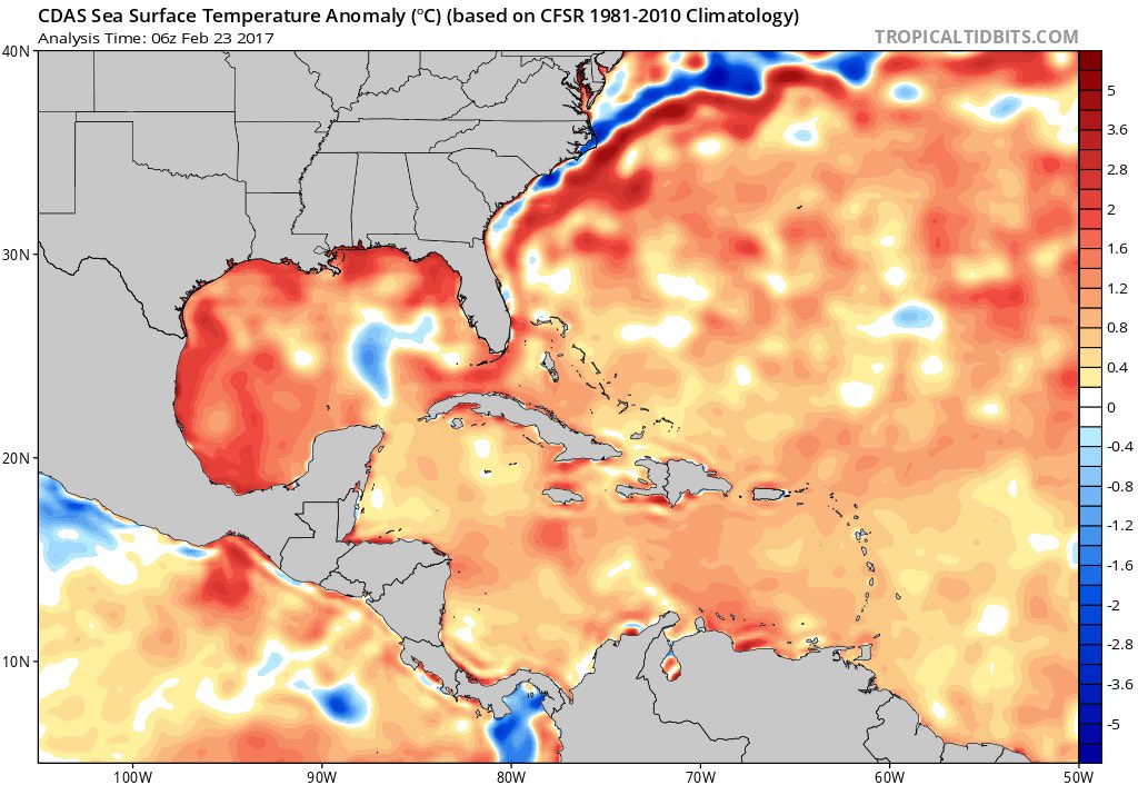 Tweet: Western Atlantic basin SSTs easily warmest on record, February ...