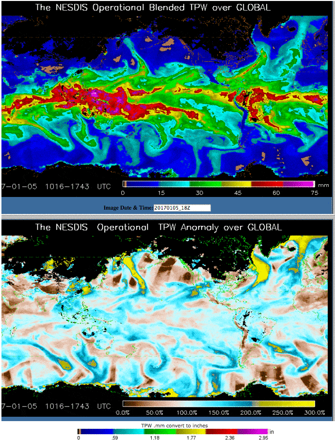 Gif: Global Total Precipitable Water and Anomaly, January 5-6, 2017 ...