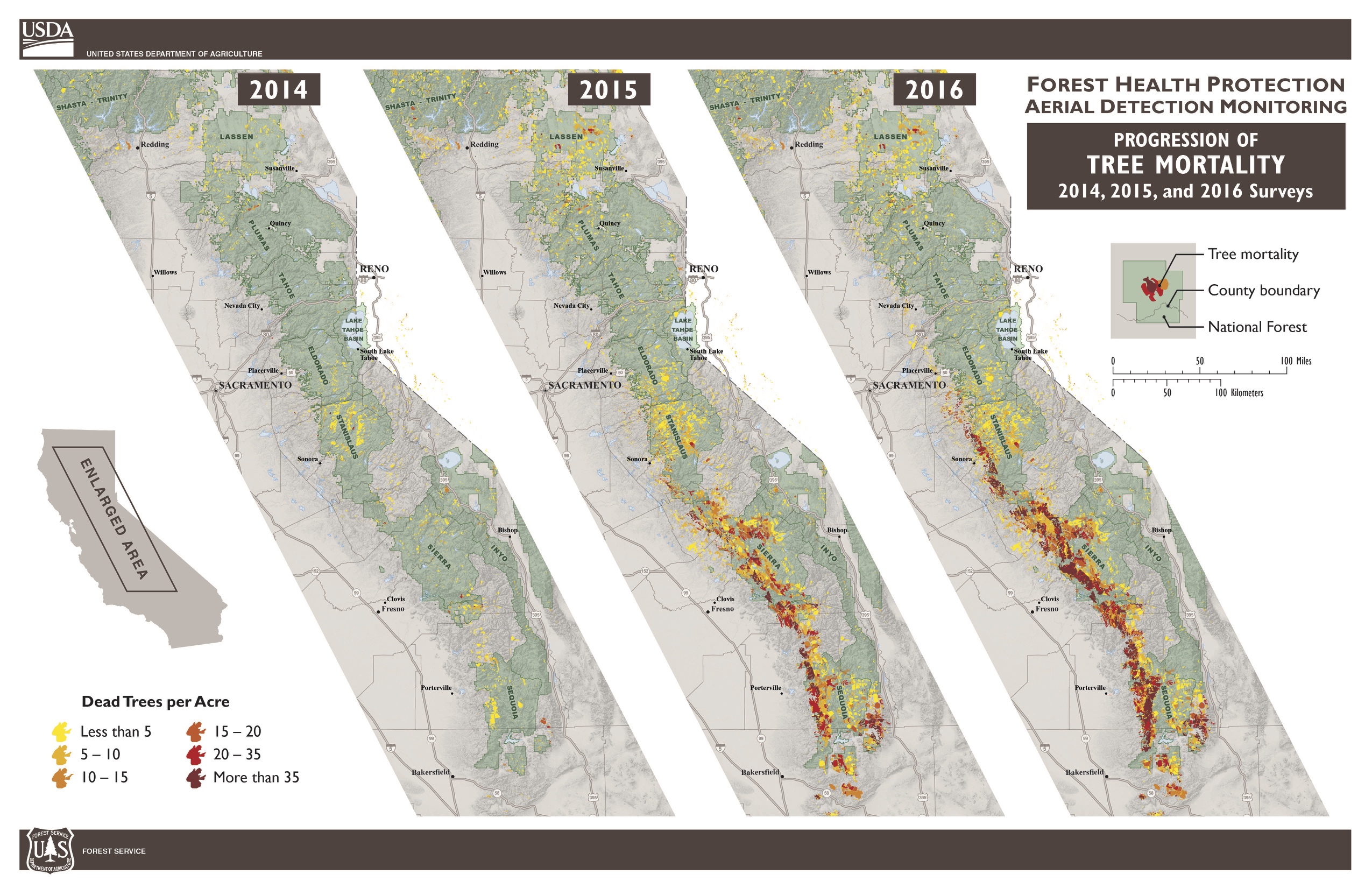 Map: Progression of Tree Mortality 2014, 2015, and 2016 Surveys ...