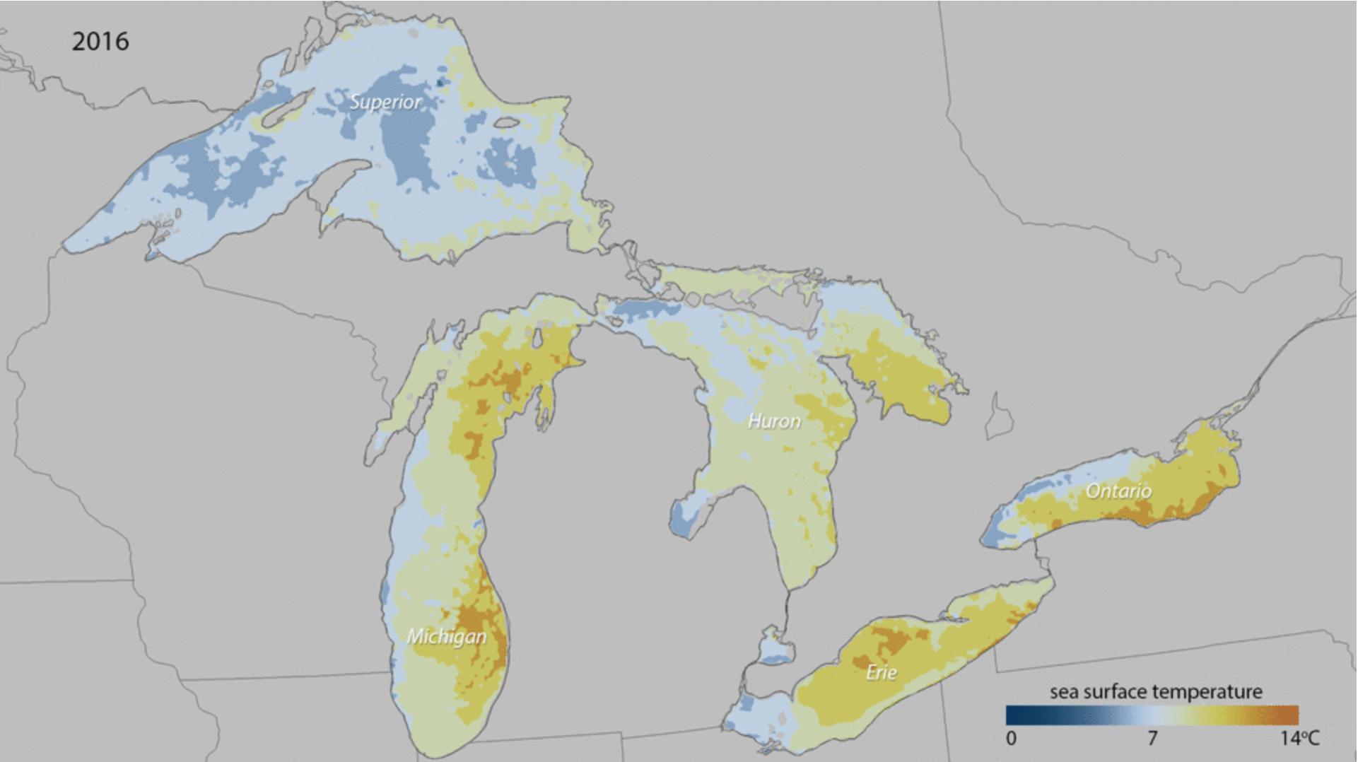 Gif: Great Lakes Sea Surface Temperature 2014 v 2016 | Climate Signals