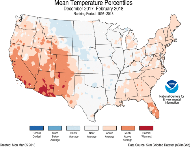 Map: 2017-2018 Winter Temps in California were Much Above Average ...