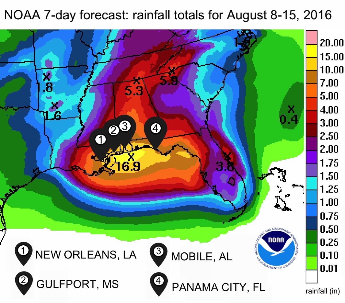 Map: 7-day forecast rainfall totals for August 8-15, 2016 | Climate Signals