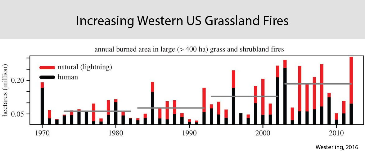 Climate Signals | Chart: Annual Large Forest and Shrub and Grassland Fires
