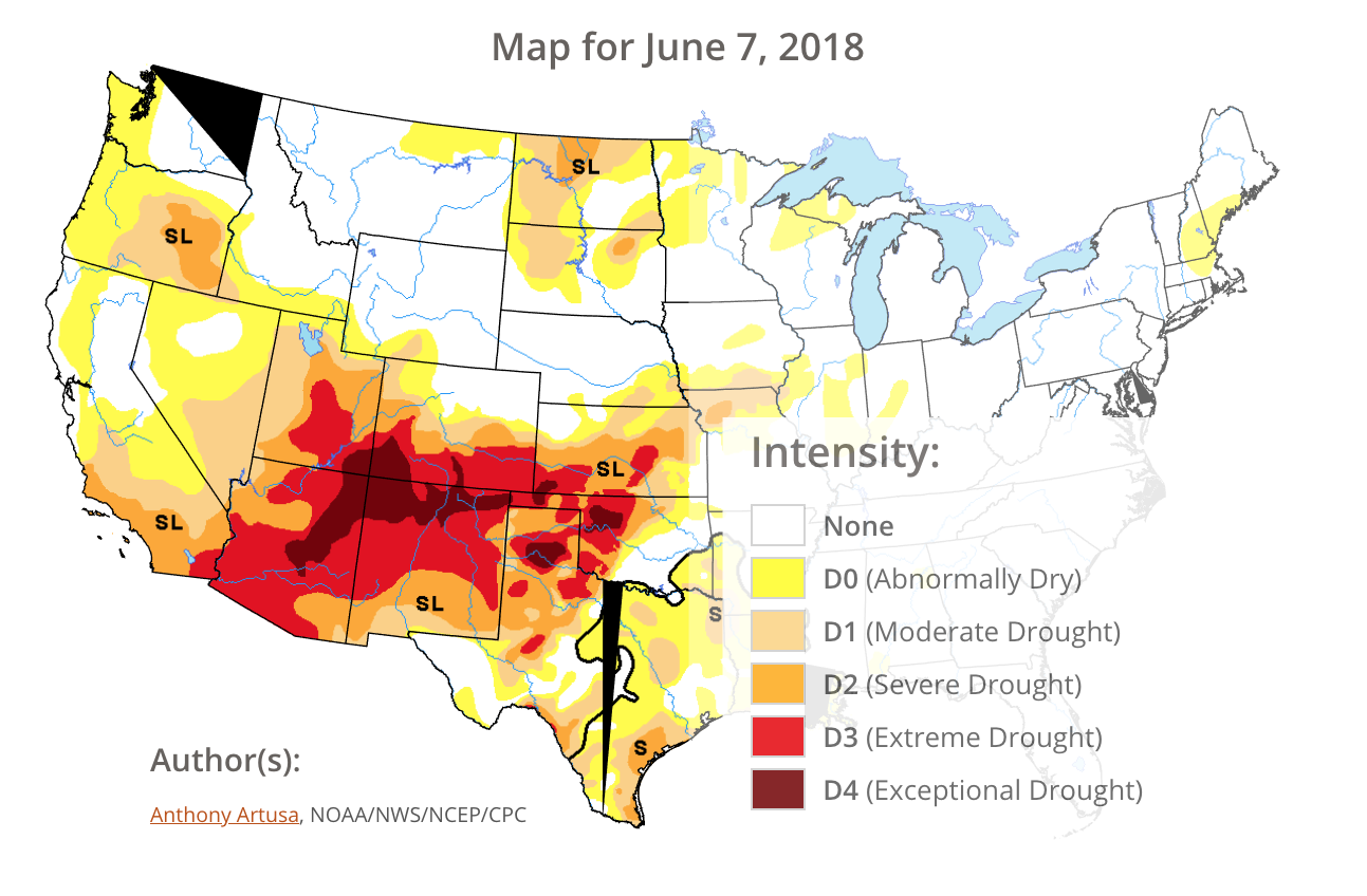 Map: US Drought Monitor June 7, 2018 | Climate Signals