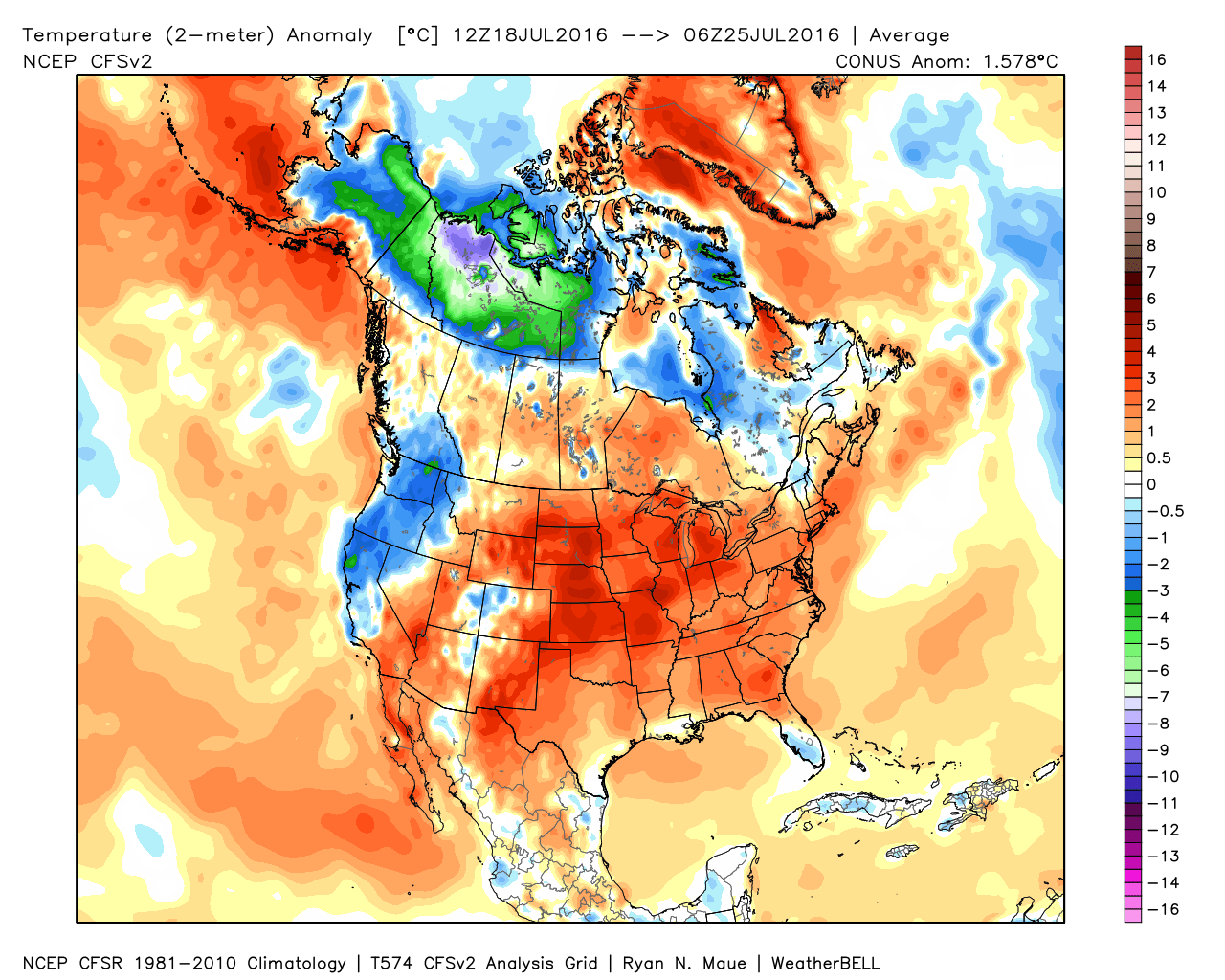 Map: US Temperature Anomaly from July 18 through July 25, 2016 ...