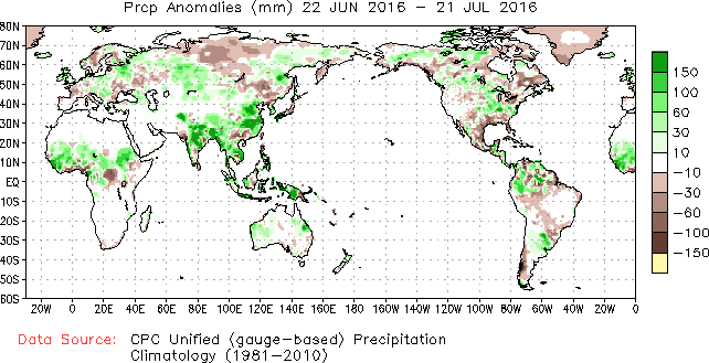 Map: June 22 - July 21 Precipitation Anomaly | Climate Signals