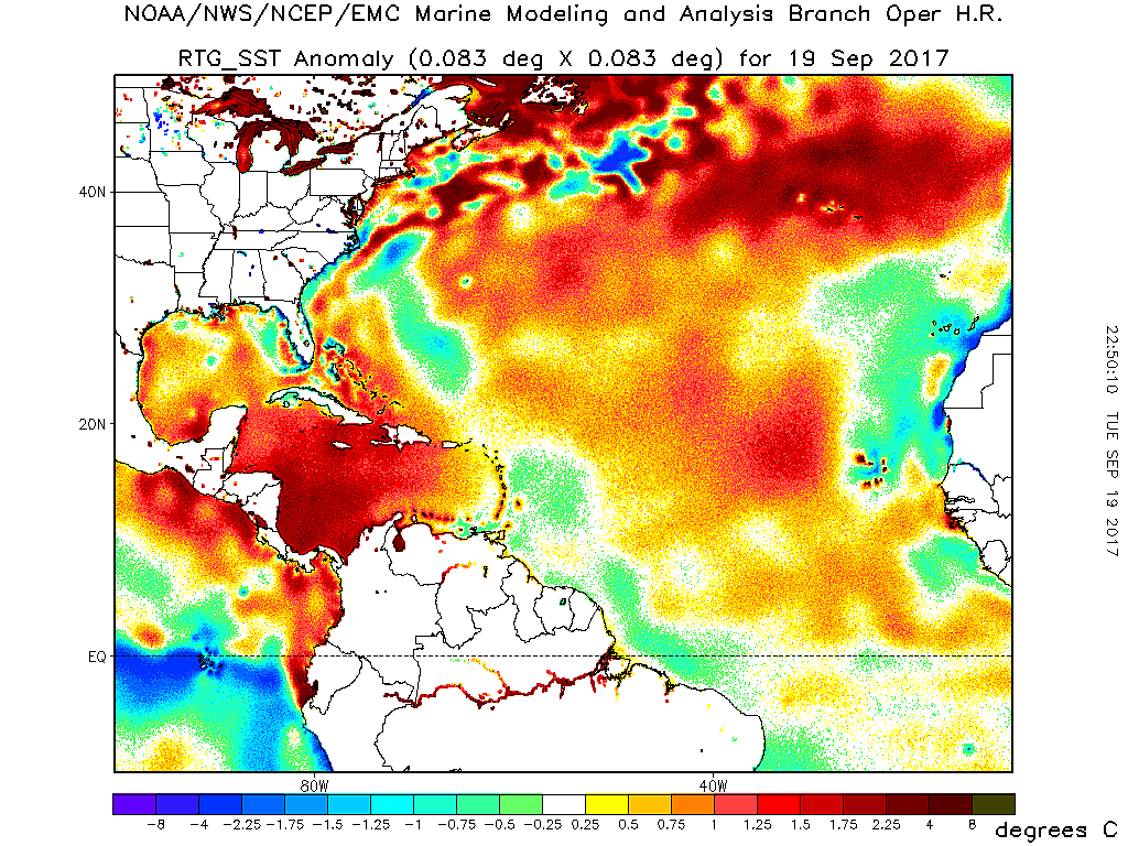 Map: Atlantic Sea Surface Temperature Anomaly, September 19, 2017 ...