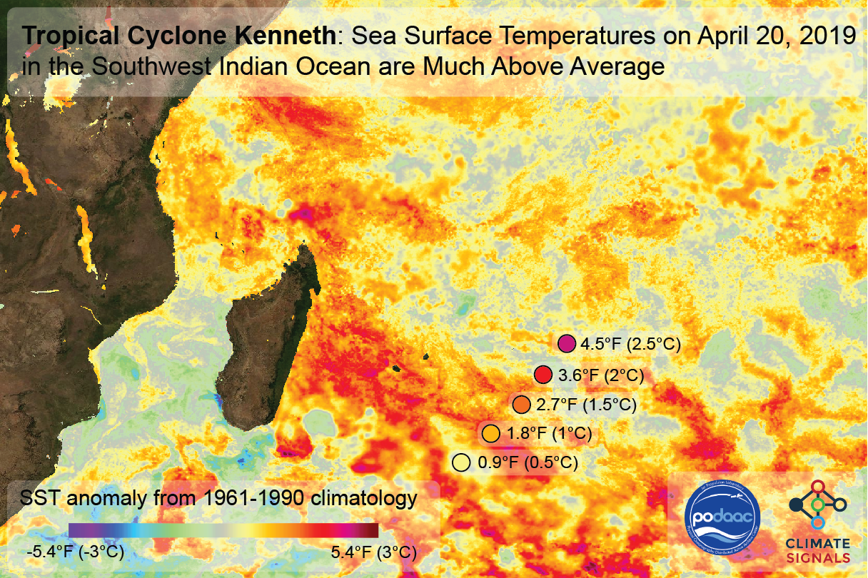 Map: Southwest Indian Ocean SST on April 20, 2019 | Climate Signals