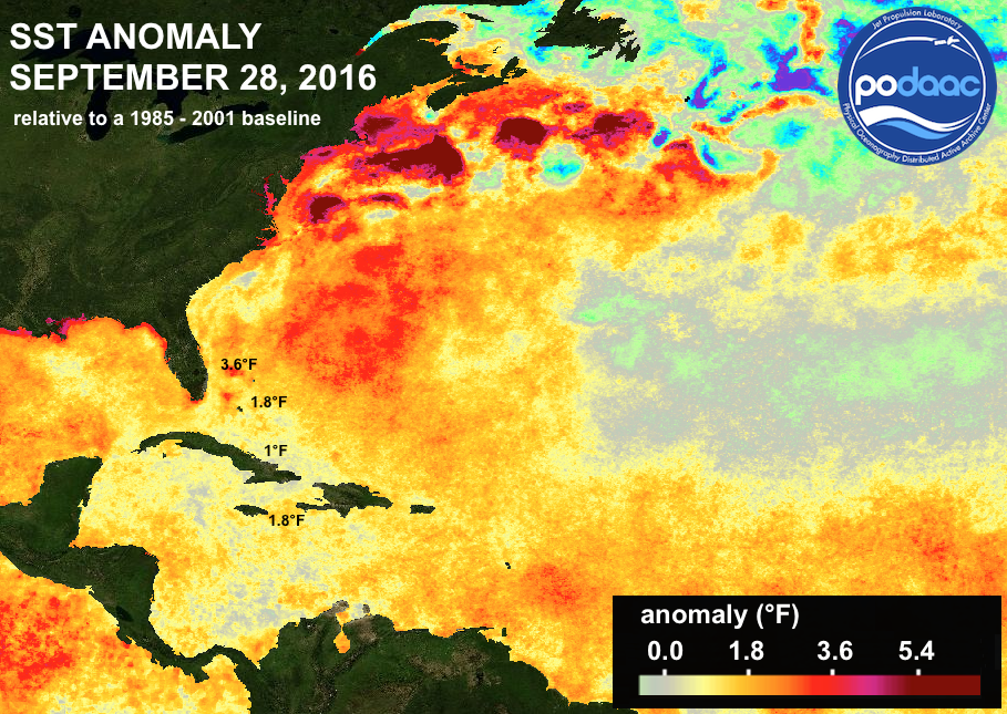 Map: Atlantic SST Anomaly, September 28, 2016 | Climate Signals