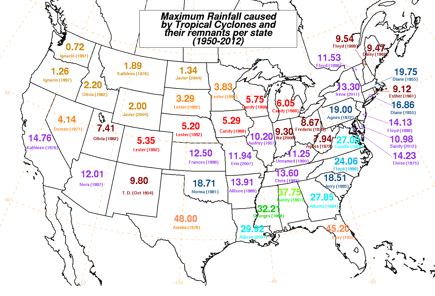 Climate Signals | Map: Maximum rainfall caused by tropical cyclones and ...
