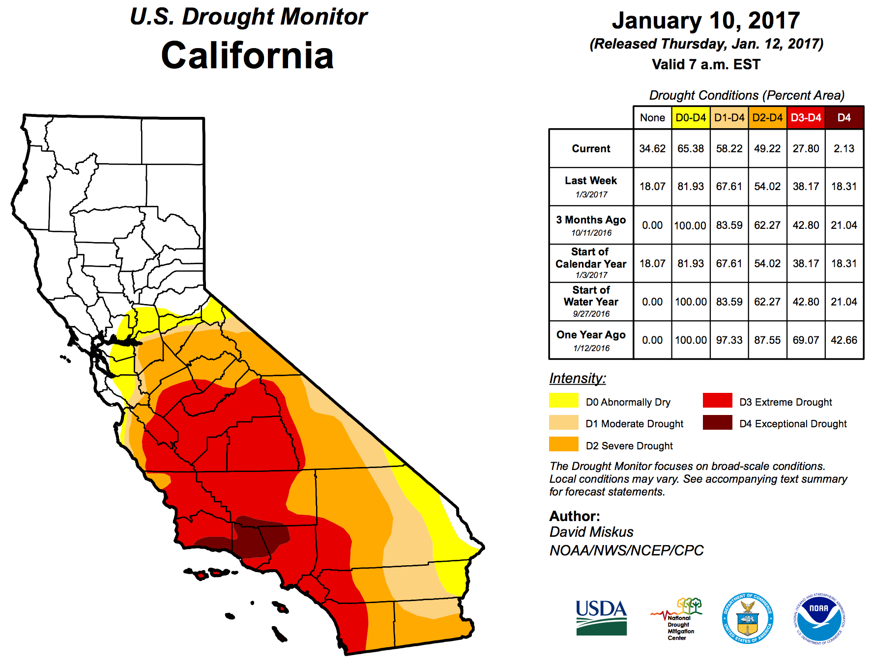 Map: US Drought Monitor California, January 10, 2017 | Climate Signals