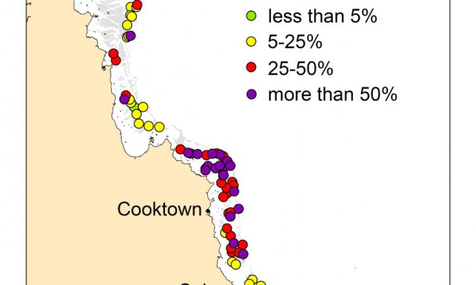 Map: Estimated Coral Death Along the Great Barrier Reef | Climate Signals