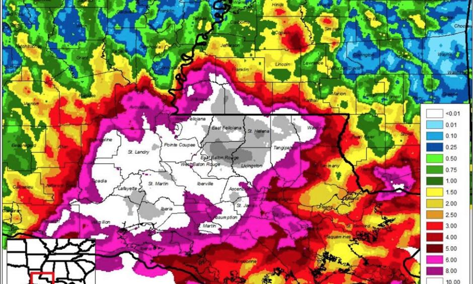 Map: Best Estimate Rainfall from August 12 to 13, 2016 | Climate Signals