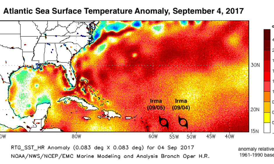 Map: Atlantic Sea Surface Temperature Anomaly, September 4, 2017 ...