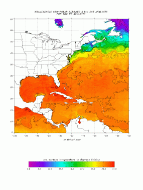 Climate Signals | Map: August 27, 2019 Caribbean Sea Surface Temperatures
