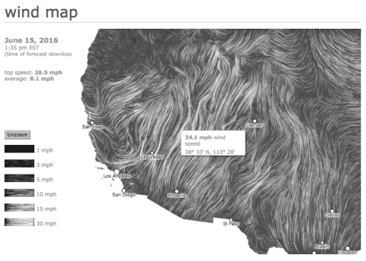 Climate Signals | Wind Map: Southwest US June 15, 2016