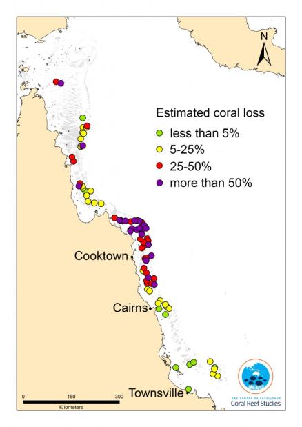 Map: Estimated Coral Death Along the Great Barrier Reef | Climate Signals