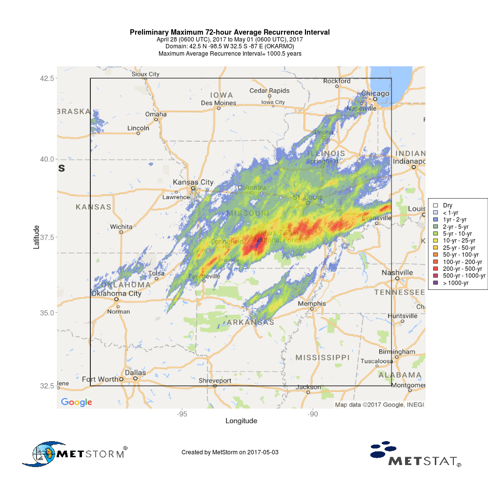 Chart: Preliminary Maximum 72-hour Average Recurrence Interval, Ozarks ...