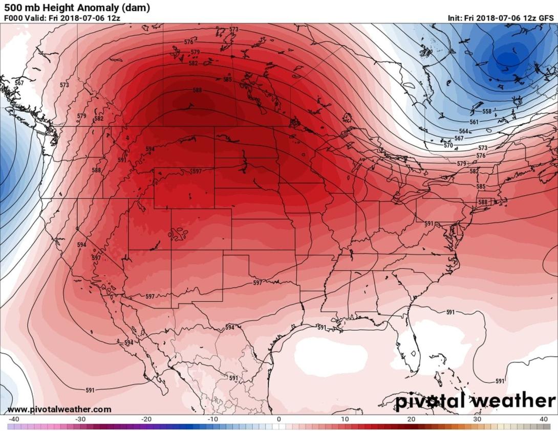 Map: 500mb height anomaly on June 6, 2018 | Climate Signals